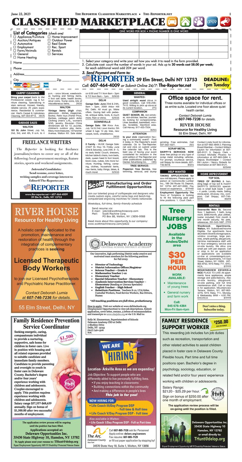 Reporter Classified Marketplace | The Reporter (Catskills Today)
