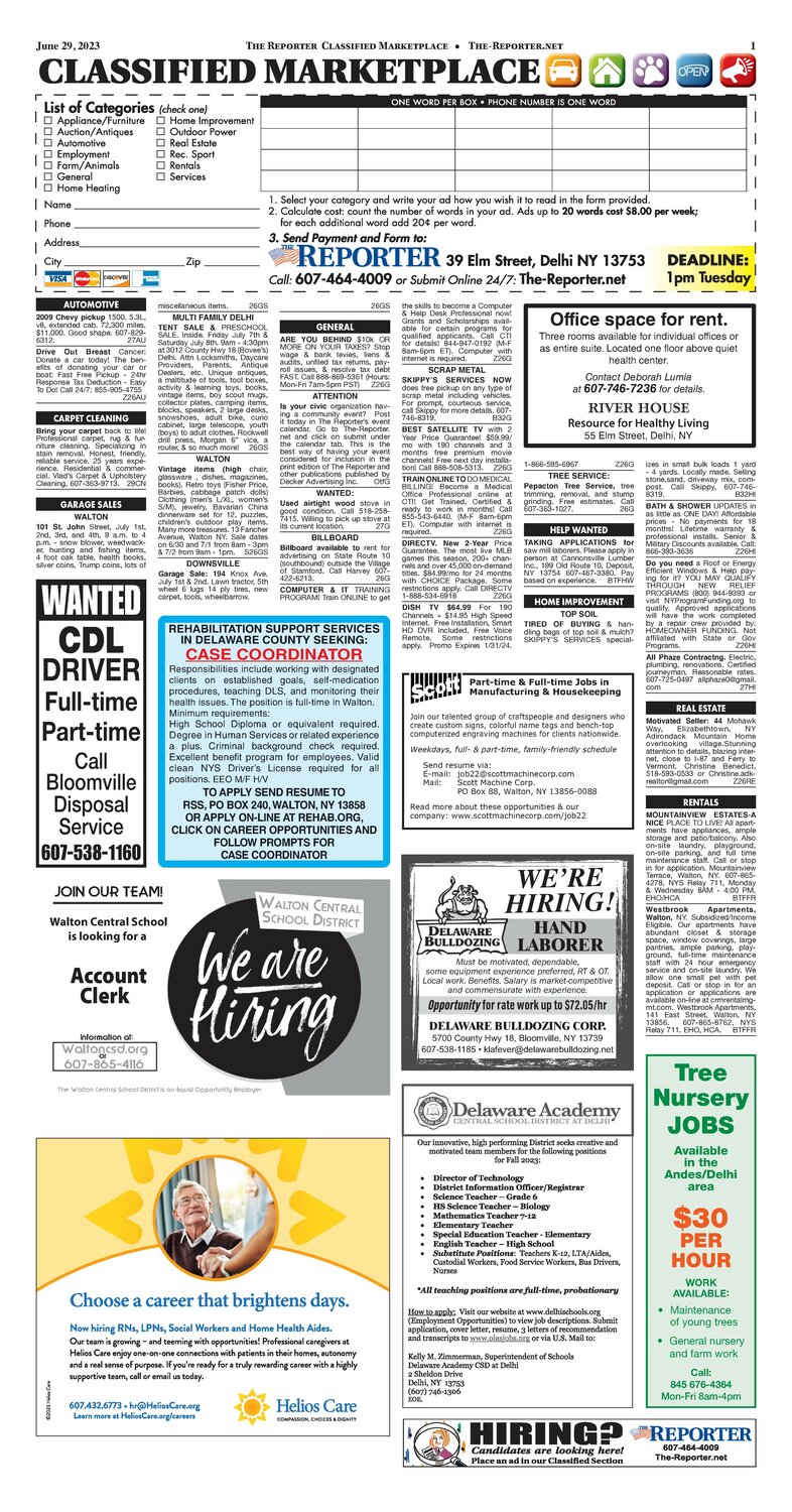 Reporter Classified Marketplace | The Reporter (Catskills Today)