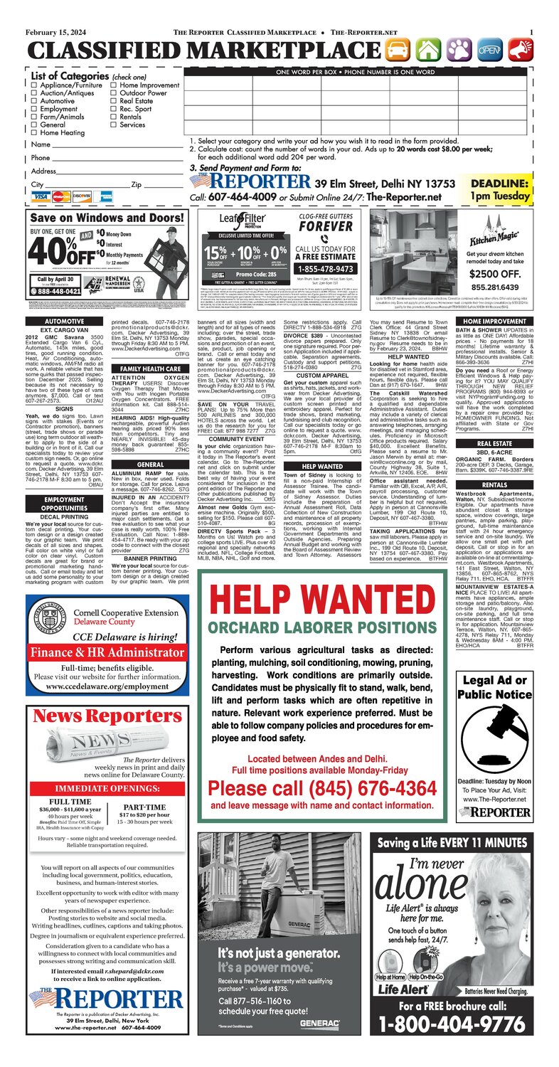 Reporter Classified Marketplace | Catskill Country