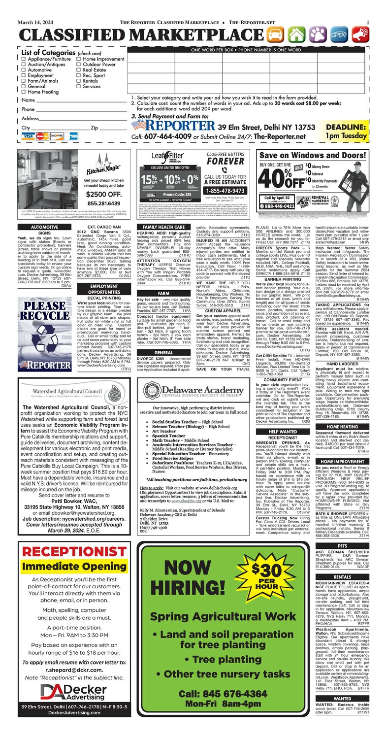 Reporter Classified Marketplace | The Reporter (Catskills Today)