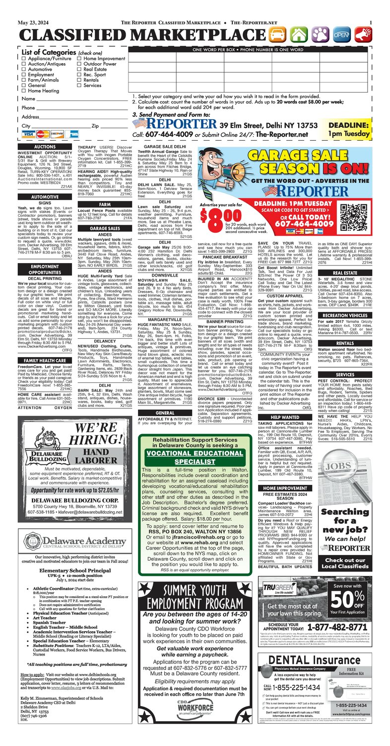 Reporter Classified Marketplace | The Reporter (Catskills Today)