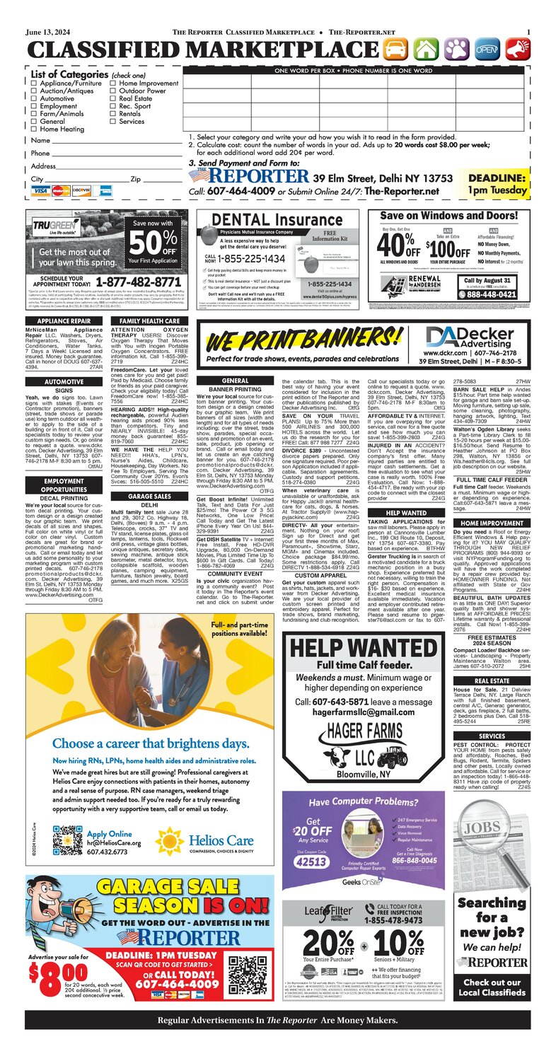 Reporter Classified Marketplace | The Reporter (Catskills Today)