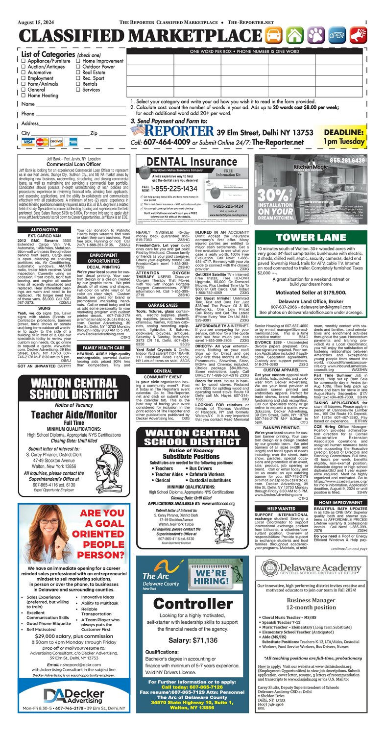 Reporter Classified Marketplace | The Reporter (Catskills Today)