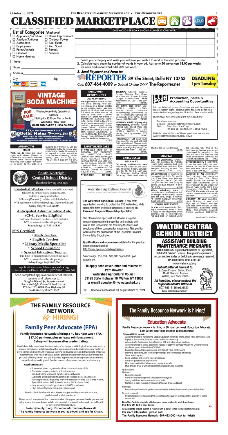 Reporter Classified Marketplace | The Reporter (Catskills Today)