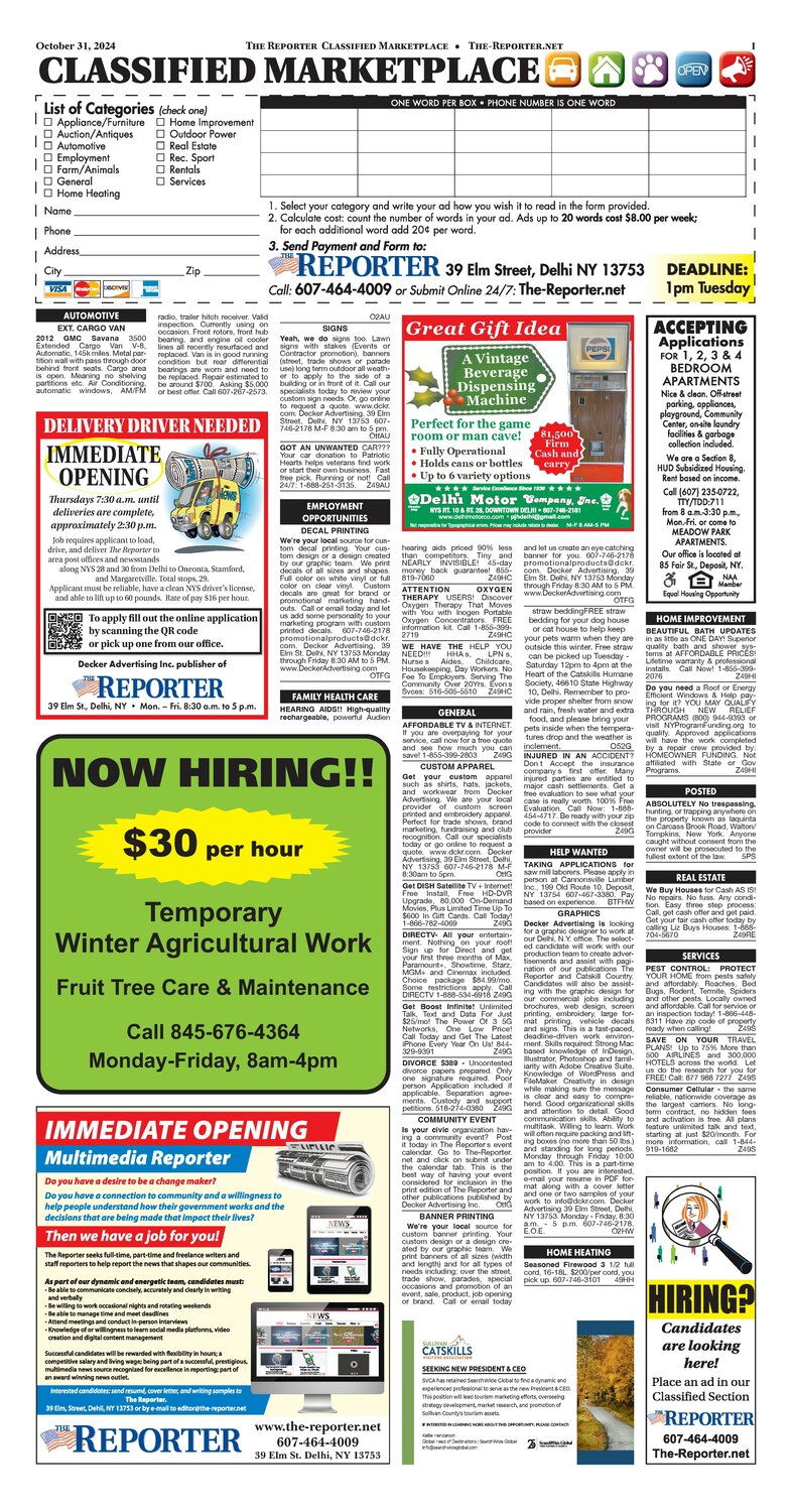 Reporter Classified Marketplace | The Reporter (Catskills Today)