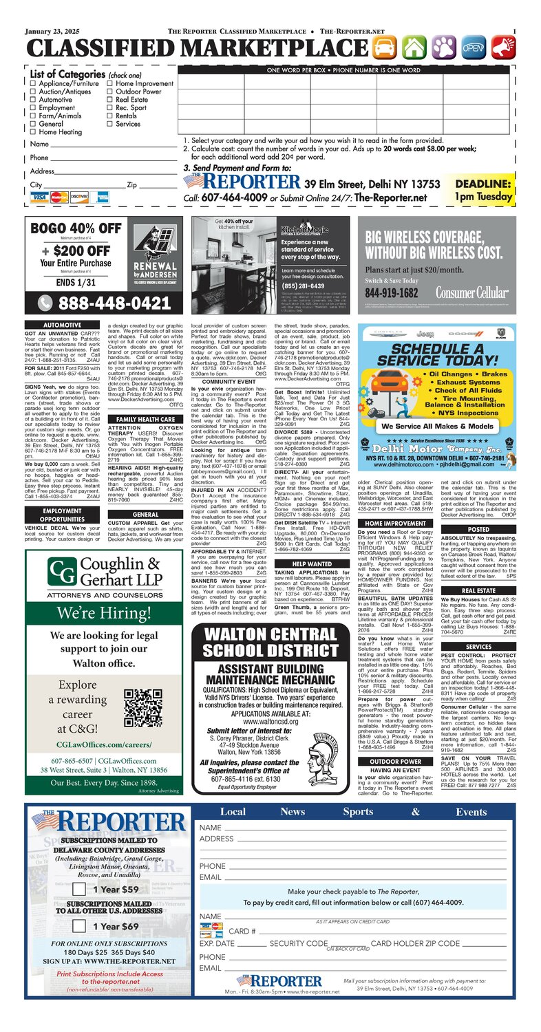 Reporter Classified Marketplace | The Reporter (Catskills Today)