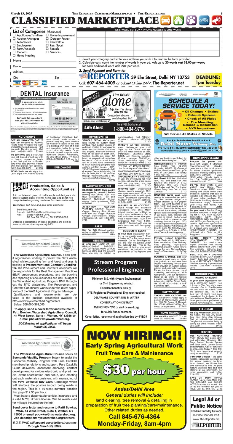 Reporter Classified Marketplace | The Reporter (Catskills Today)