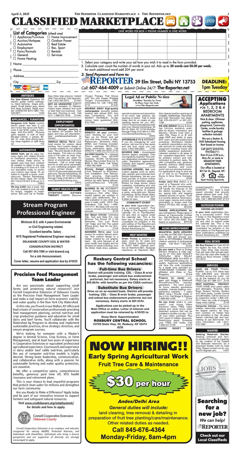 Reporter Classified Marketplace | The Reporter (Catskills Today)