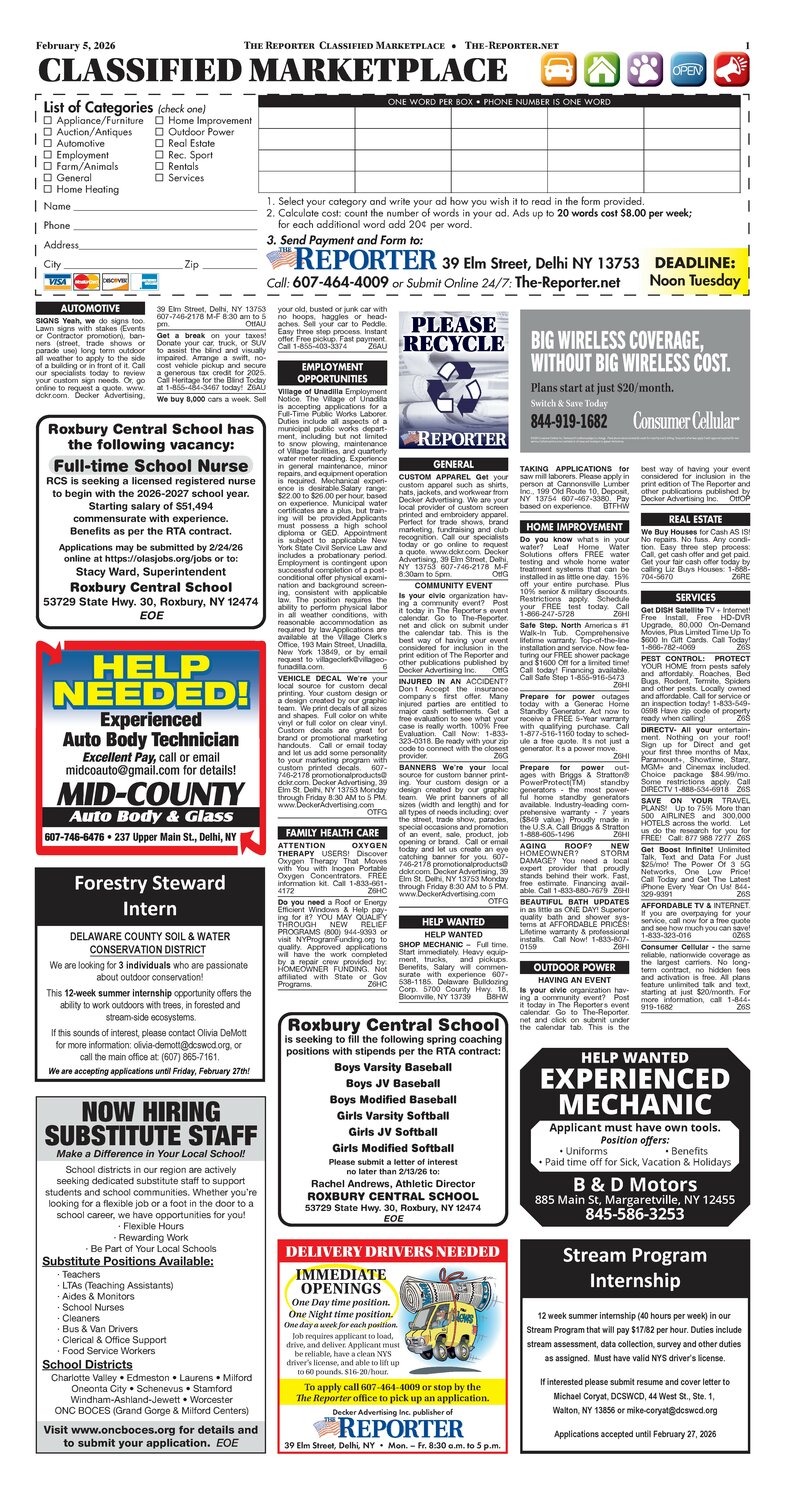 Reporter Classified Marketplace | The Reporter (Catskills Today)
