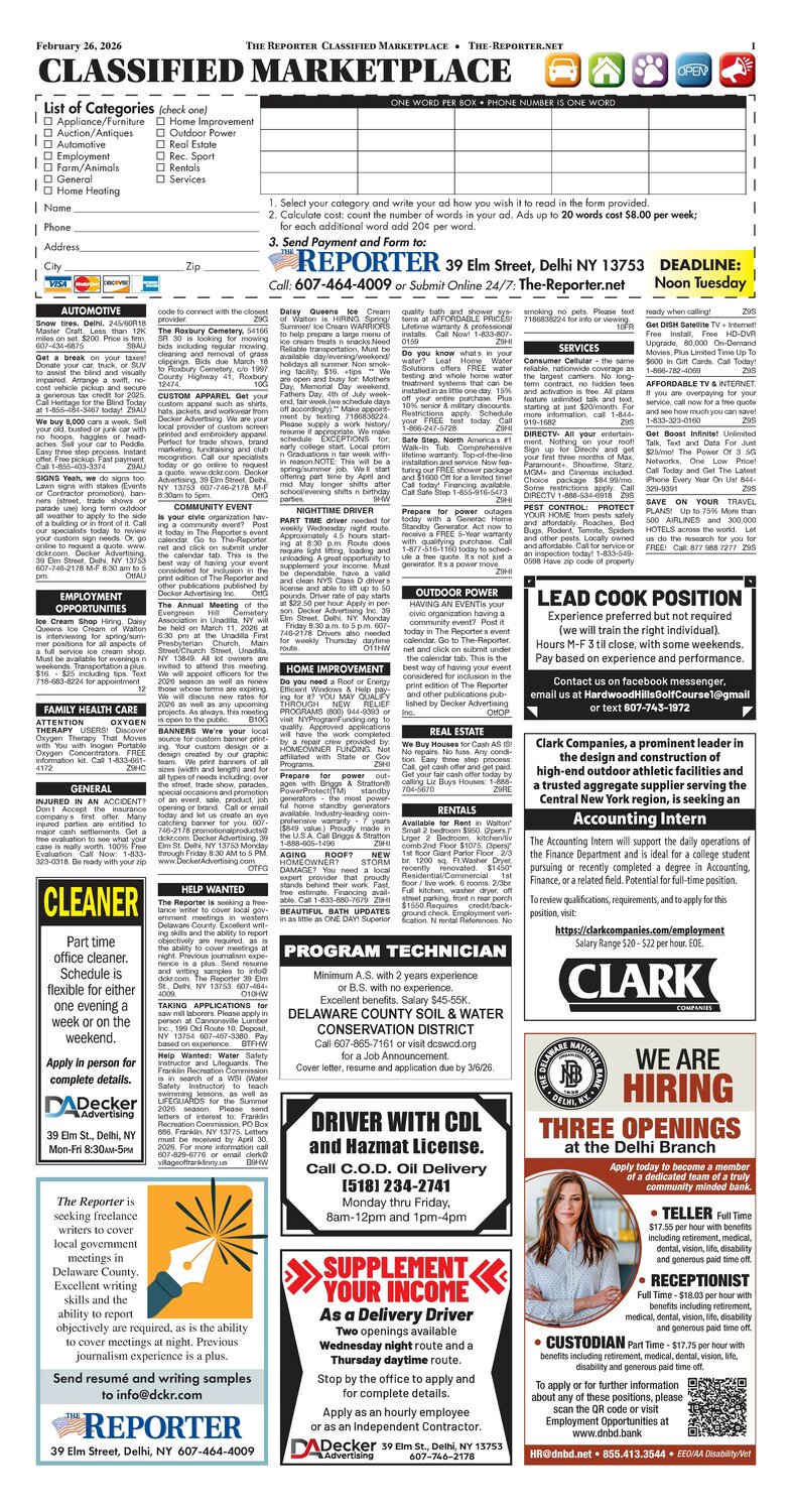 Reporter Classified Marketplace | The Reporter (Catskills Today)
