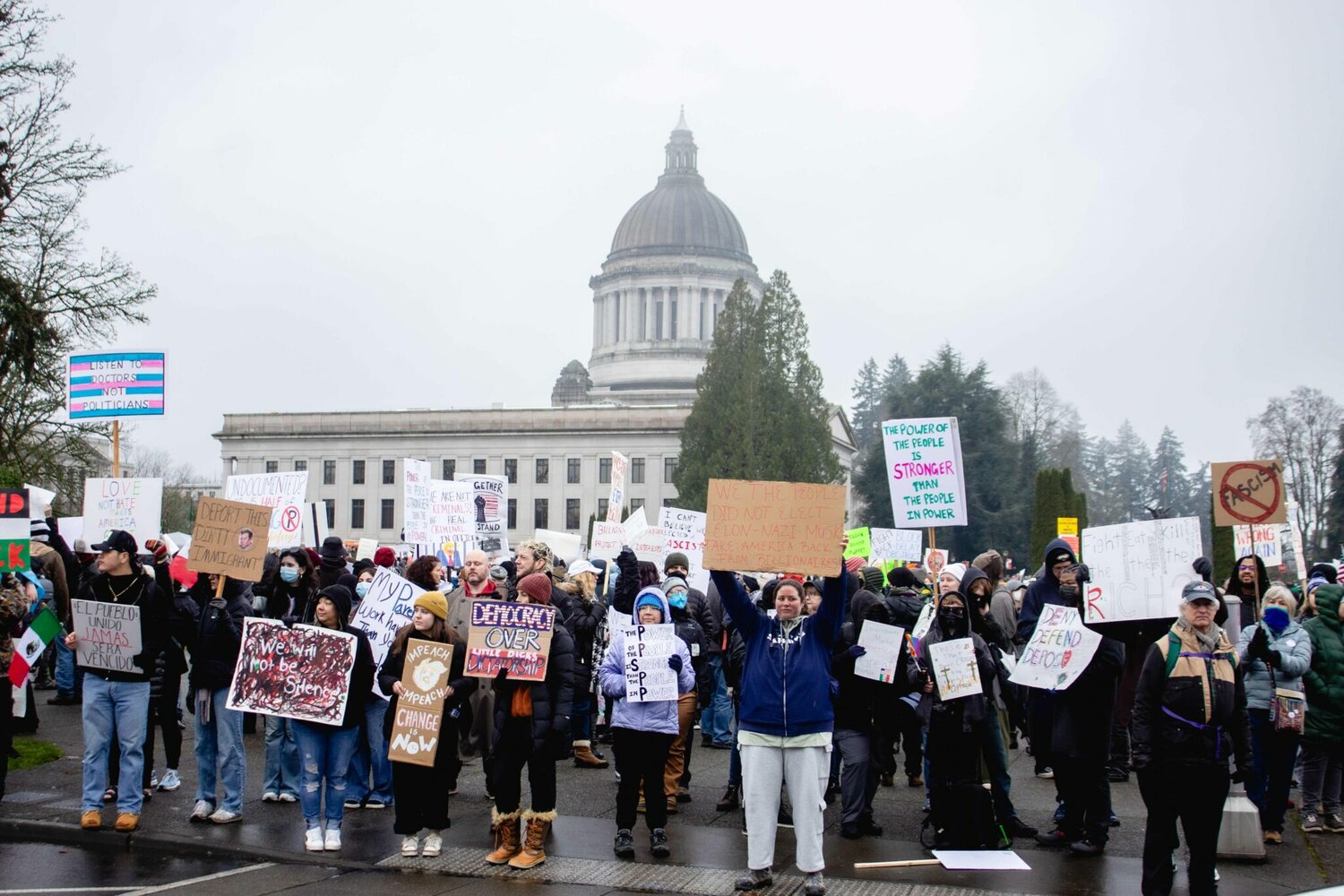 Hundreds gather at Washington state Capitol to protest President Donald ...