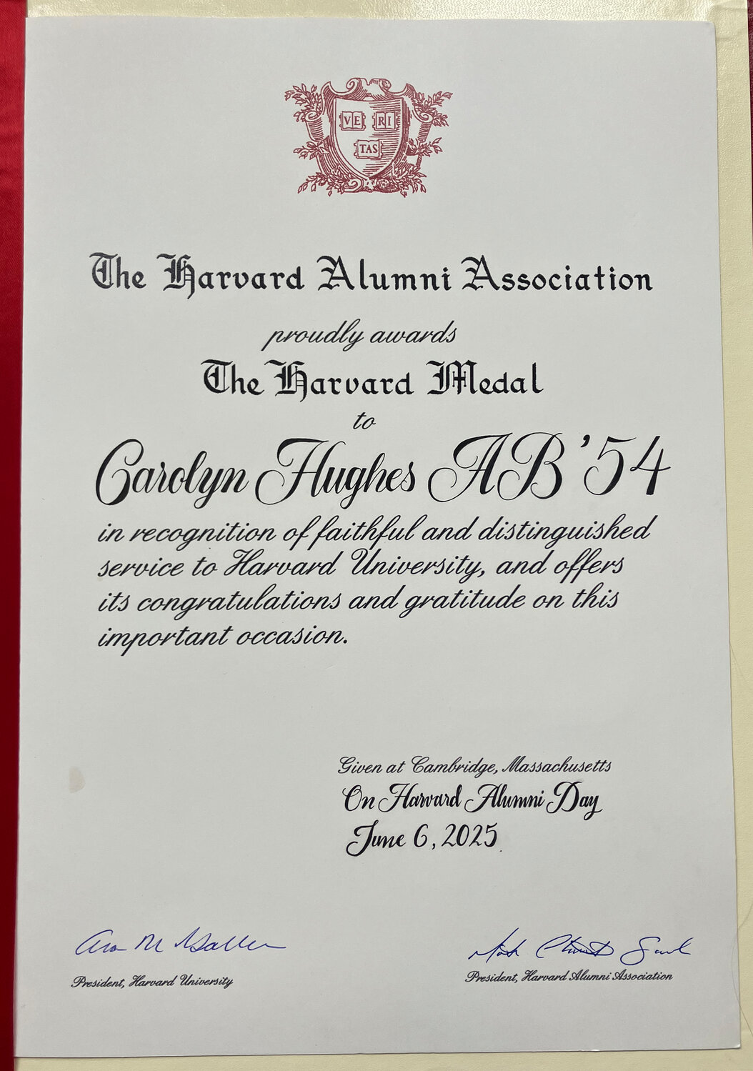 Oceanside's Carolyn Hughes earns Harvard Medal | Herald Community ...