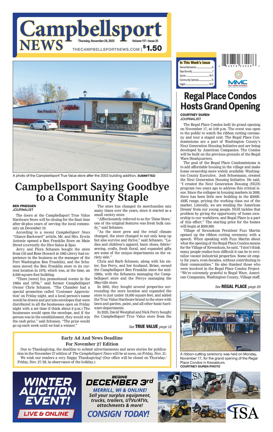 Campbellsport News Thursday, November 20, 2025 - Campbellsport News
