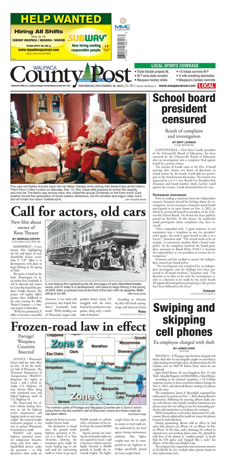 Waupaca County Post Thursday, December 18, 2025 - Waupaca County Post