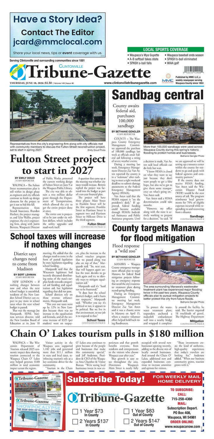 Clintonville Tribune Gazette Thursday, June 18, 2026 - Waupaca County Post