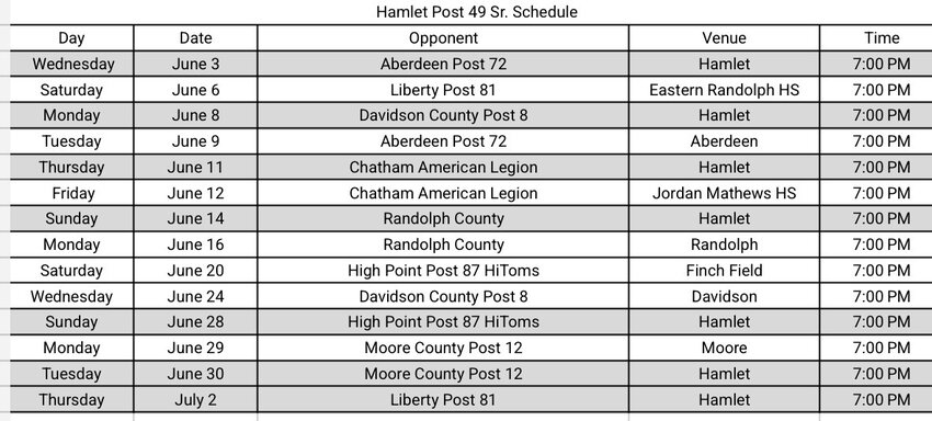Official schedule released for Hamlet Legion senior team - Richmond ...